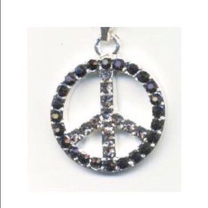 Jewelry | Black Crystal Peace Sign Necklace 16 | Poshmark